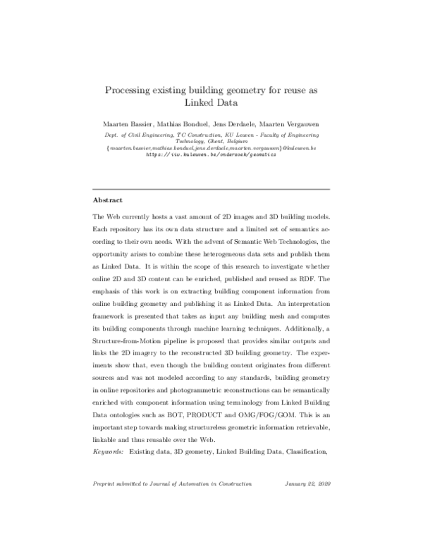 (PDF) Processing existing building geometry for reuse as Linked Data | Maarten Bassier ...