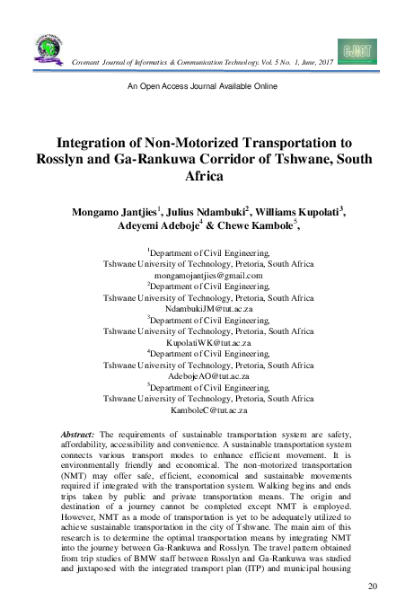 (PDF) Integration of Non-Motorized Transportation to Rosslyn and Ga ...