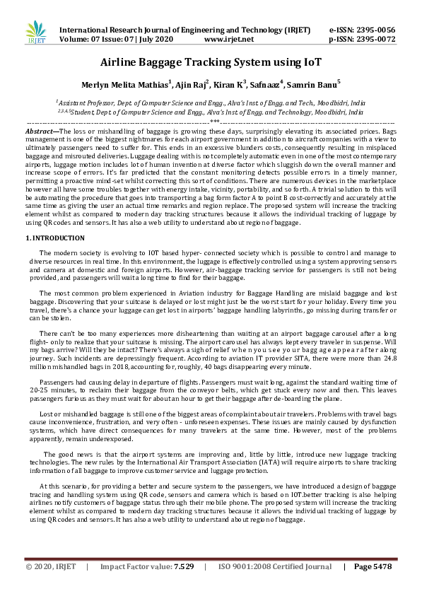(PDF) Airline Baggage Tracking System using IoT
