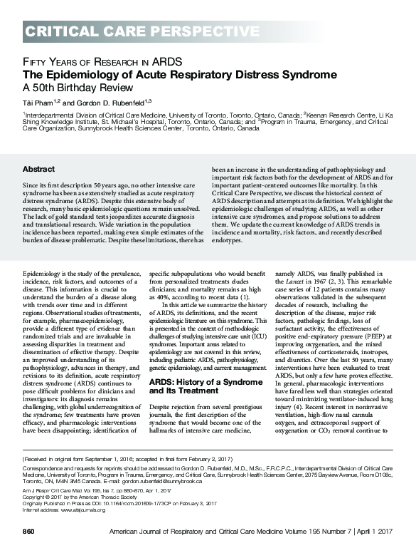 (PDF) Fifty Years of Research in ARDS. The Epidemiology of Acute ...