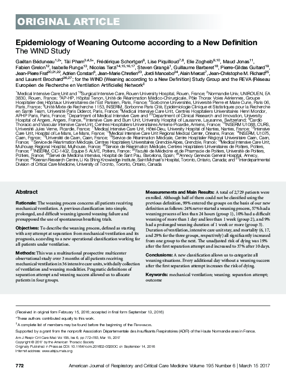 (PDF) Epidemiology of Weaning Outcome According to a New Definition ...