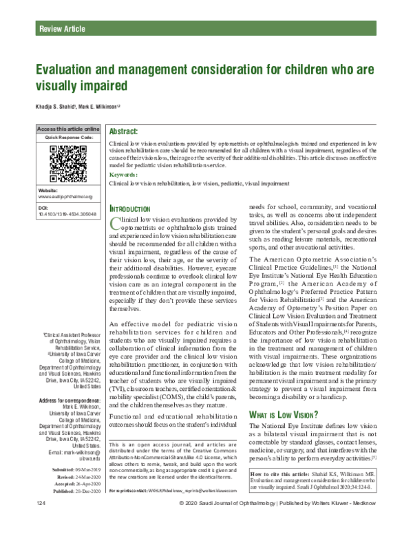 (PDF) Evaluation and management consideration for children who are visually impaired
