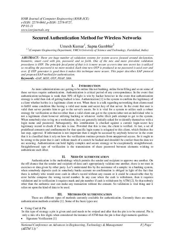 (PDF) Secured Authentication Method for Wireless Networks