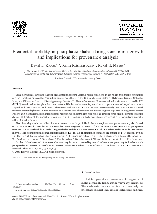 (PDF) Elemental mobility in phosphatic shales during concretion growth ...