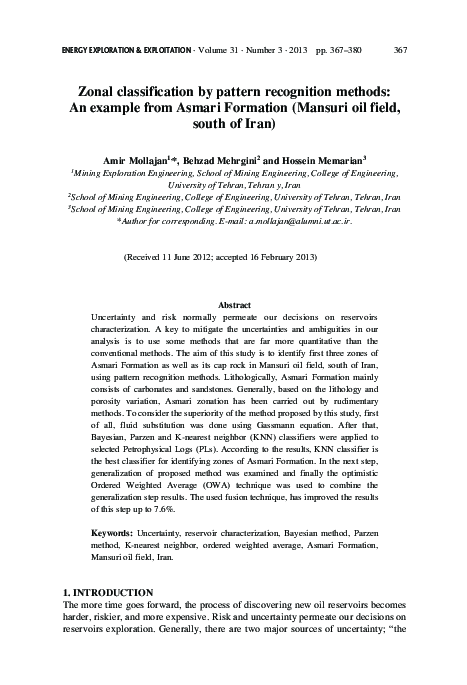 Pdf Zonal Classification By Pattern Recognition Methods An Example From Asmari Formation