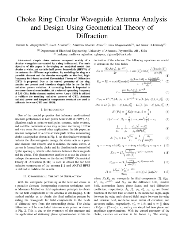 (PDF) Choke Ring Circular Waveguide Antenna Analysis and Design Using Geometrical Theory of ...