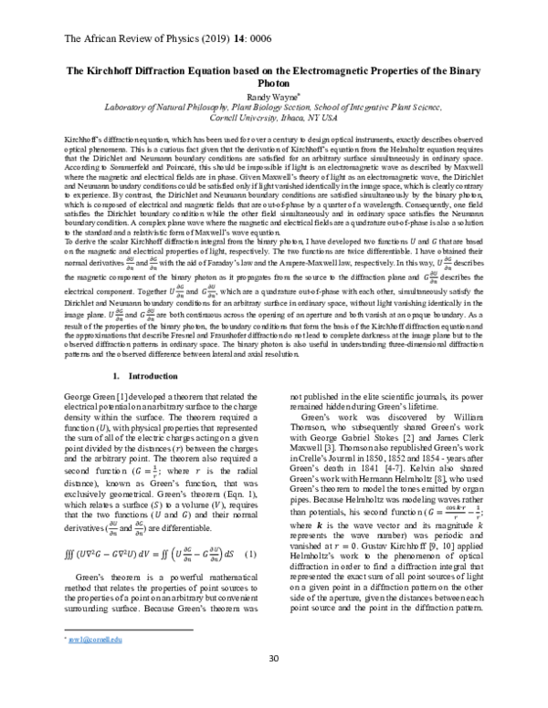 (PDF) The Kirchhoff Diffraction Equation based on the Electromagnetic ...