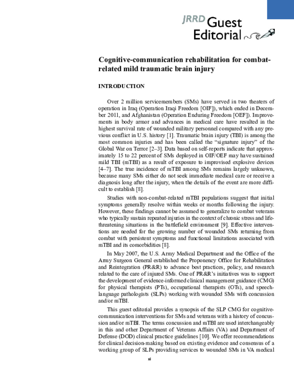 (PDF) Cognitive-communication rehabilitation for combat-related mild ...