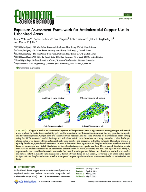(PDF) Exposure Assessment Framework for Antimicrobial Copper Use in ...