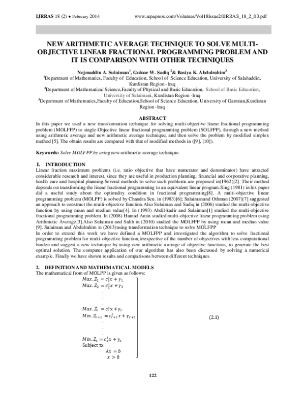 (PDF) New Arithmetic Average Technique to Solve Multi- Objective Linear ...