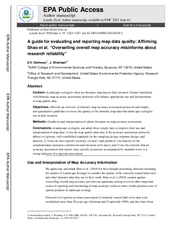 (PDF) A guide for evaluating and reporting map data quality: Affirming ...