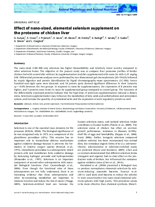 (PDF) Effect of nano-sized, elemental selenium supplement on the ...