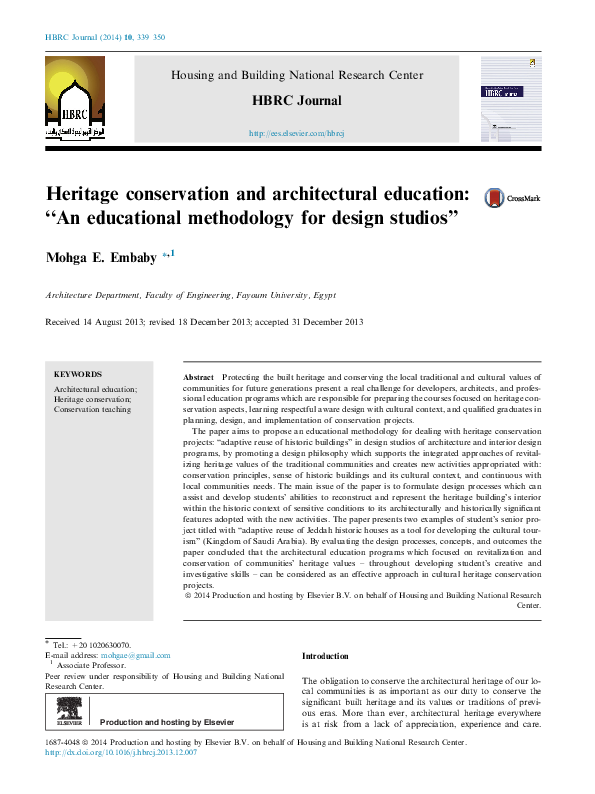 (PDF) Heritage conservation and architectural education: “An ...