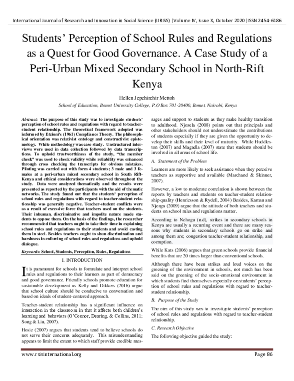 (PDF) Students‘ Perception of School Rules and Regulations as a Quest ...