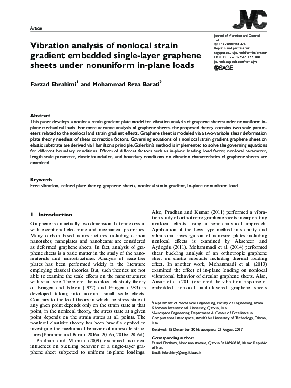 (PDF) Vibration analysis of nonlocal strain gradient embedded single-layer graphene sheets under ...