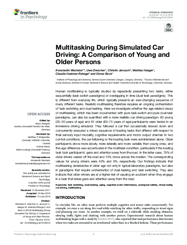 (PDF) Multitasking During Simulated Car Driving: A Comparison of Young ...