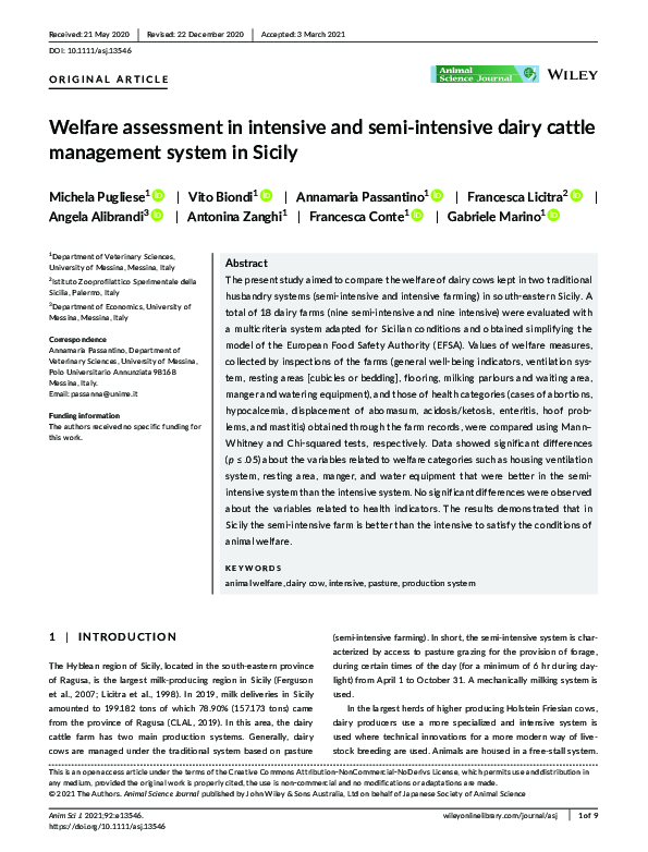 (PDF) Welfare assessment in intensive and semi‐intensive dairy cattle ...