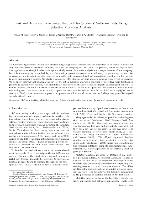 (PDF) Fast and accurate incremental feedback for students’ software ...