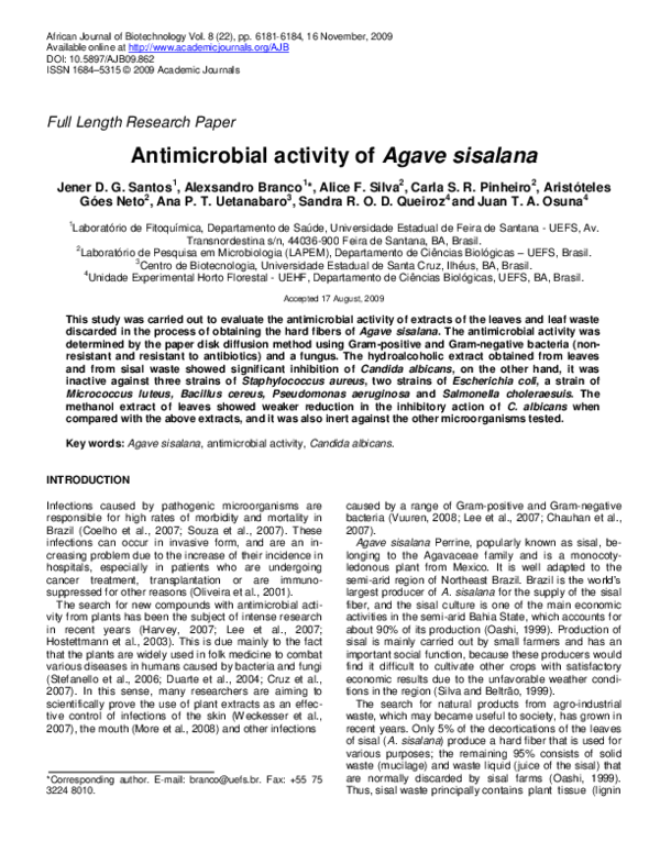 (PDF) Antimicrobial activity of Agave sisalana