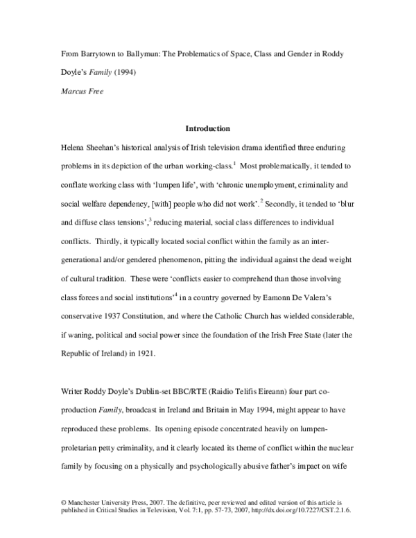 (PDF) From Barrytown to Ballymun: The Problematics of Space, Class and ...