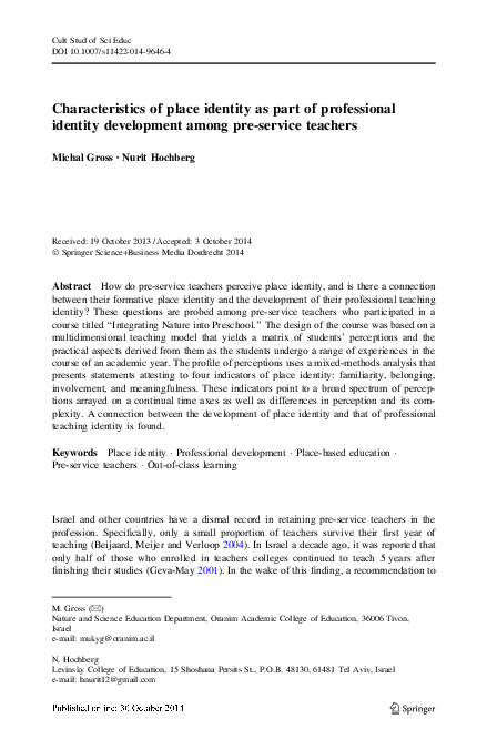(PDF) Characteristics of place identity as part of professional ...