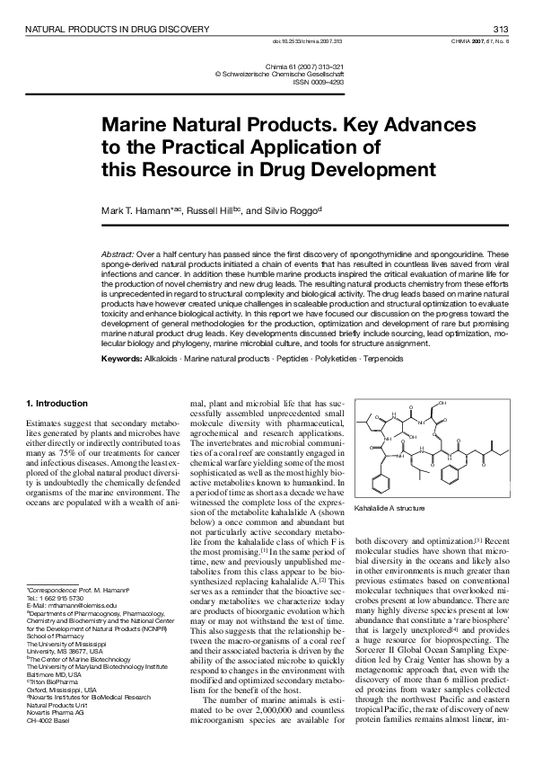 (PDF) Marine Natural Products. Key Advances to the Practical ...