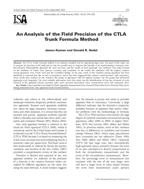 (PDF) An Analysis of the Field Precision of the CTLA Trunk Formula Method | Donald Hodel ...