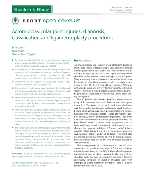 (PDF) Acromioclavicular joint injuries: diagnosis, classification and ...