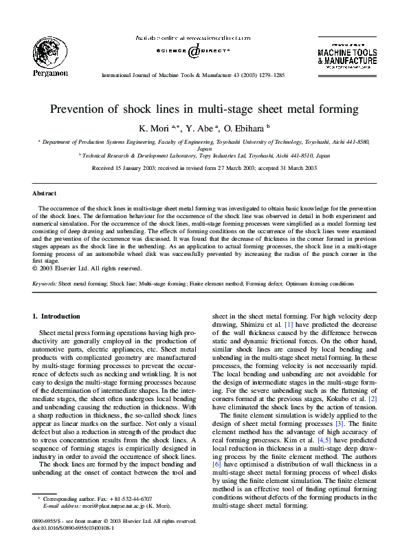 (PDF) Prevention of shock lines in multi-stage sheet metal forming