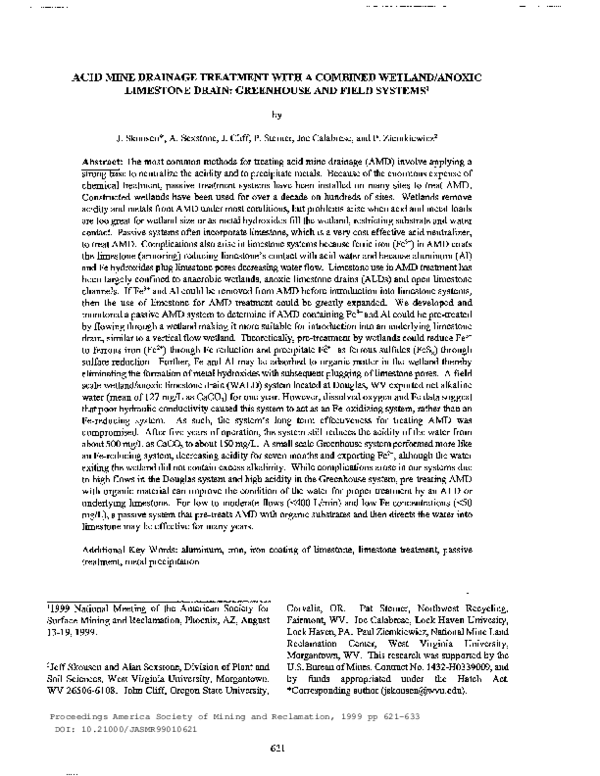 (PDF) Acid Mine Drainage Treatment with a Combined Wetland/Anoxic ...