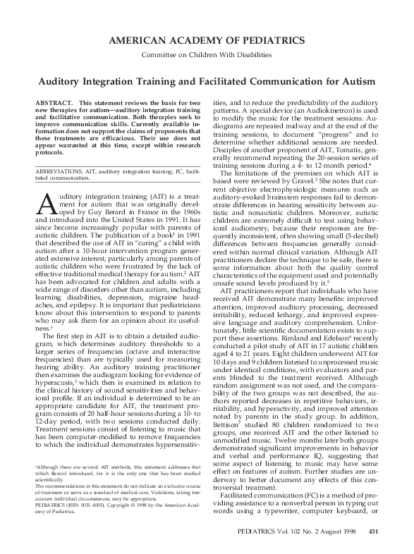 (PDF) Auditory Integration Training and Facilitated Communication for Autism