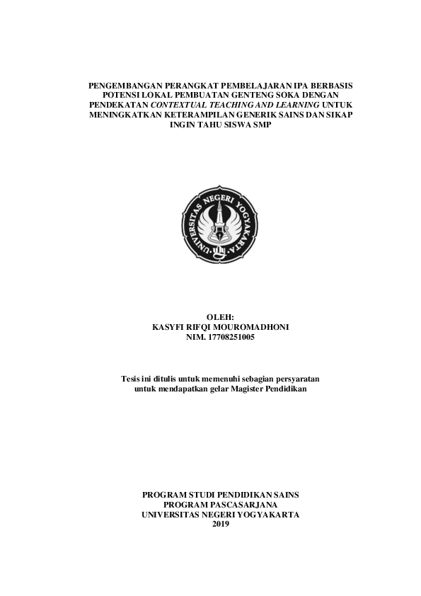 (PDF) Pengembangan Perangkat Pembelajaran IPA Berbasis Potensi Lokal Pembuatan Genteng Soka ...