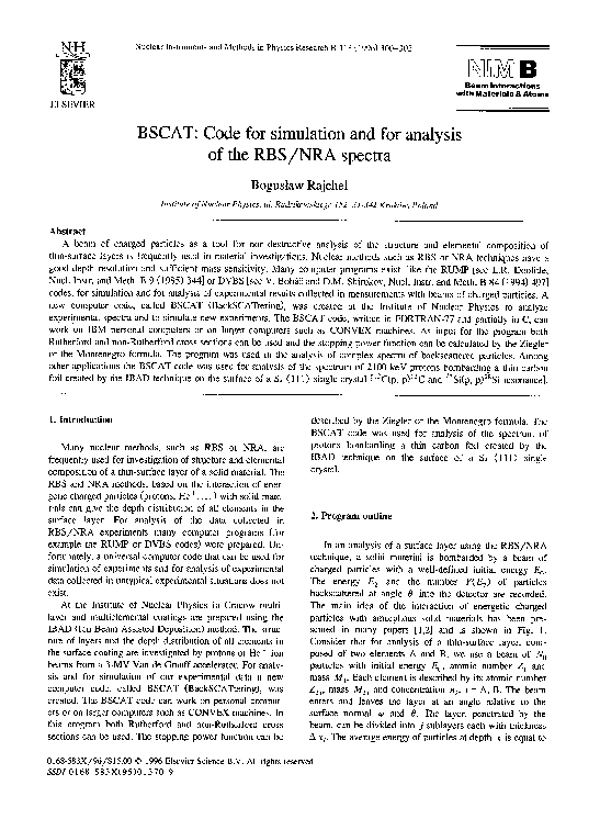 (PDF) BSCAT-code for simulation and for analysis of the RBS/NRA spectra