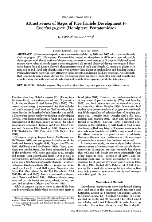 (PDF) Attractiveness of Stages of Rice Panicle Development to Oebalus ...