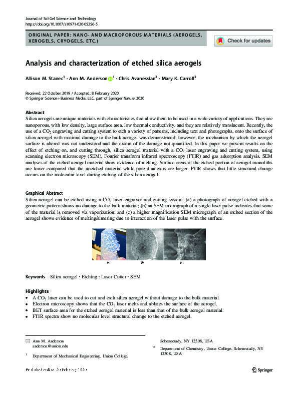 (PDF) Analysis and characterization of etched silica aerogels | Allison Stanec - Academia.edu