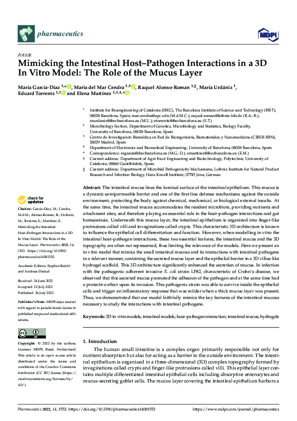 (PDF) Mimicking the Intestinal Host–Pathogen Interactions in a 3D In ...