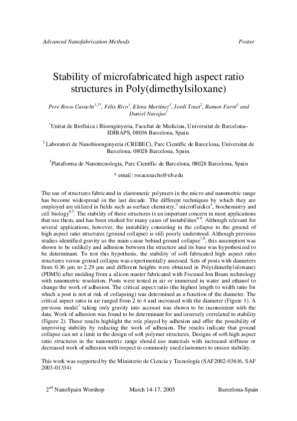 (PDF) Stability of PDMS Microfabricated Structures