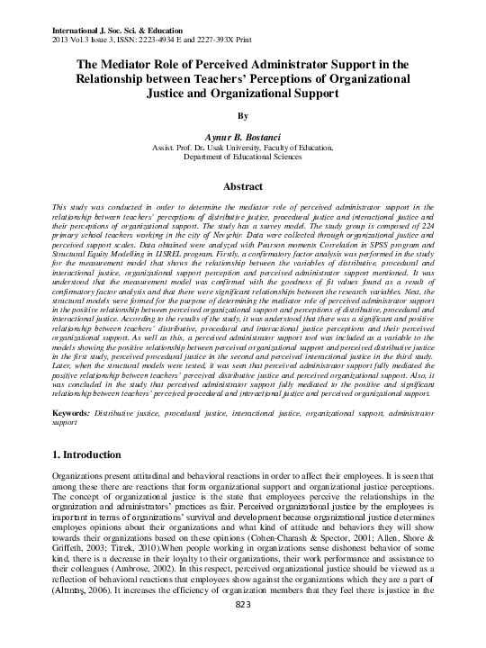 (PDF) The Mediator Role of Perceived Administrator Support in the Relationship between Teachers ...