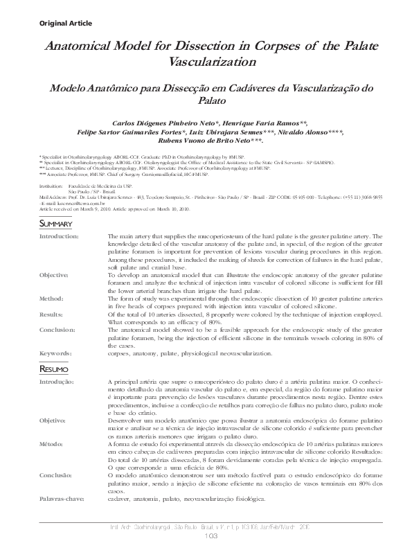 (PDF) Modelo anatômico para dissecção em cadáveres da vascularização do ...