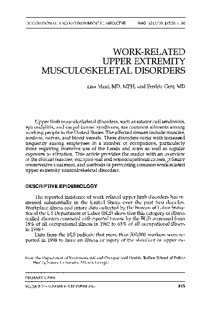 Pdf Work Related Upper Extremity Musculoskeletal Disorders Luenda Charles