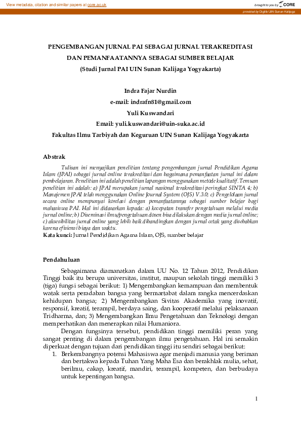 (PDF) PENGEMBANGAN JURNAL PAI SEBAGAI JURNAL TERAKREDITASI DAN ...