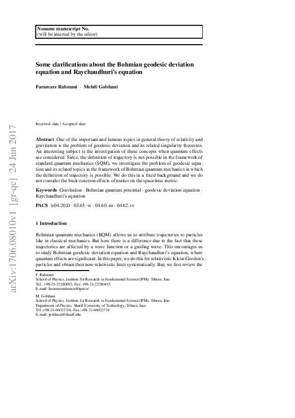 (PDF) Some clarifications about the Bohmian geodesic deviation equation ...