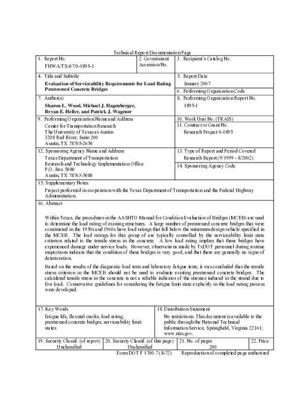 (PDF) Evaluation of Serviceability Requirements for Load Rating ...