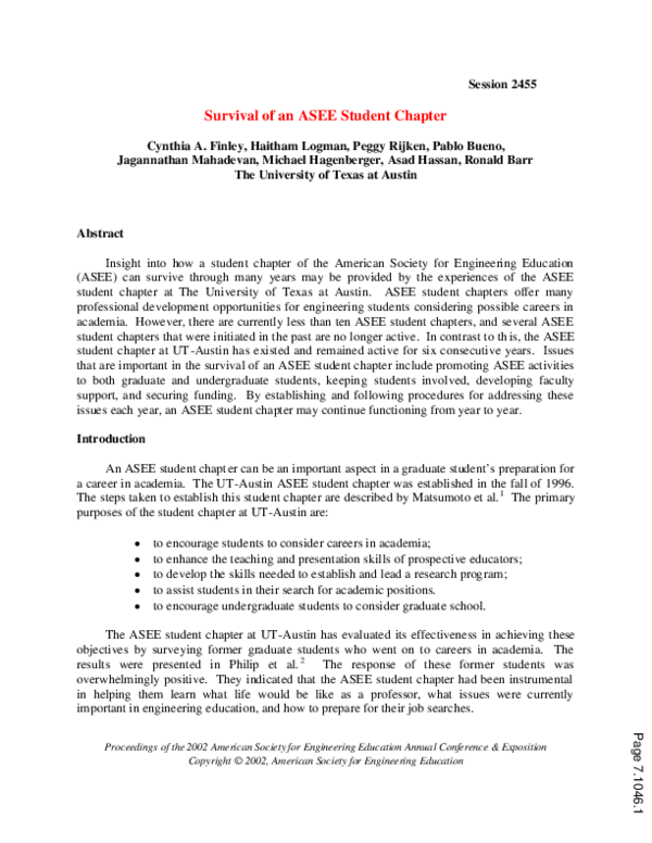(PDF) Survival Of An Asee Student Chapter