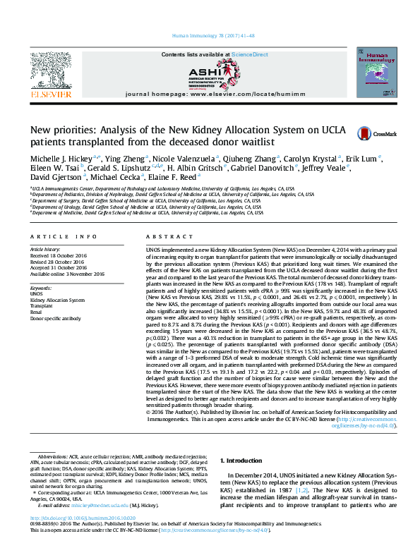 (PDF) New priorities: Analysis of the New Kidney Allocation System on ...