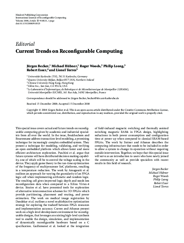(PDF) Current Trends on Reconfigurable Computing