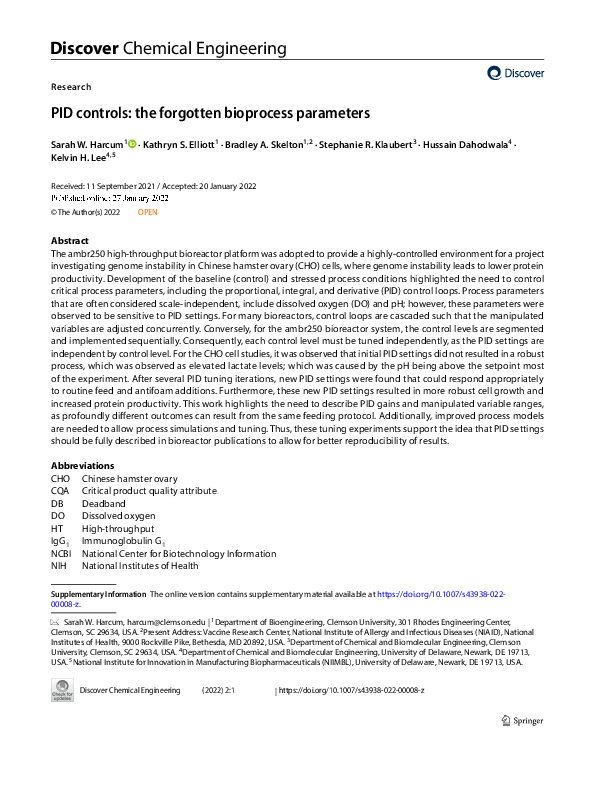 (PDF) PID controls: the forgotten bioprocess parameters | Sarah Harcum - Academia.edu