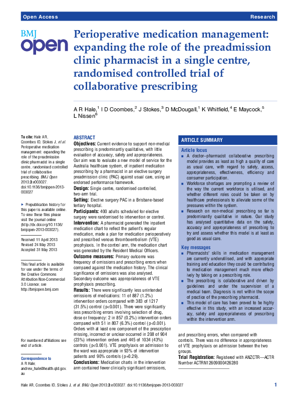 (PDF) Perioperative medication management: expanding the role of the ...