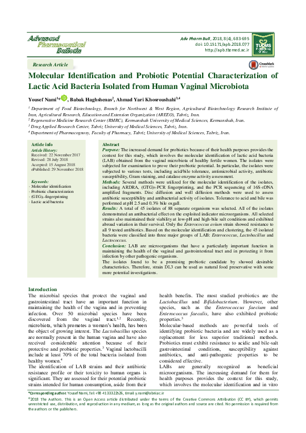 (PDF) Molecular Identification and Probiotic Potential Characterization of Lactic Acid Bacteria ...