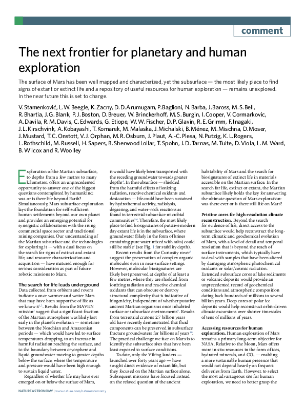 (PDF) The next frontier for planetary and human exploration